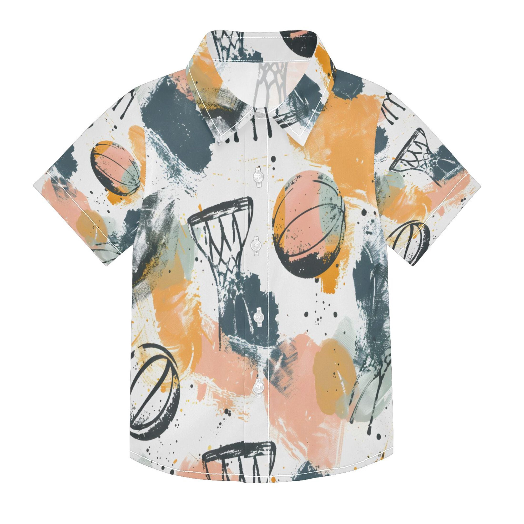BZSMCE Short-Sleeve Button-Down Shirt Summer Abstract Basketball Hoop ...