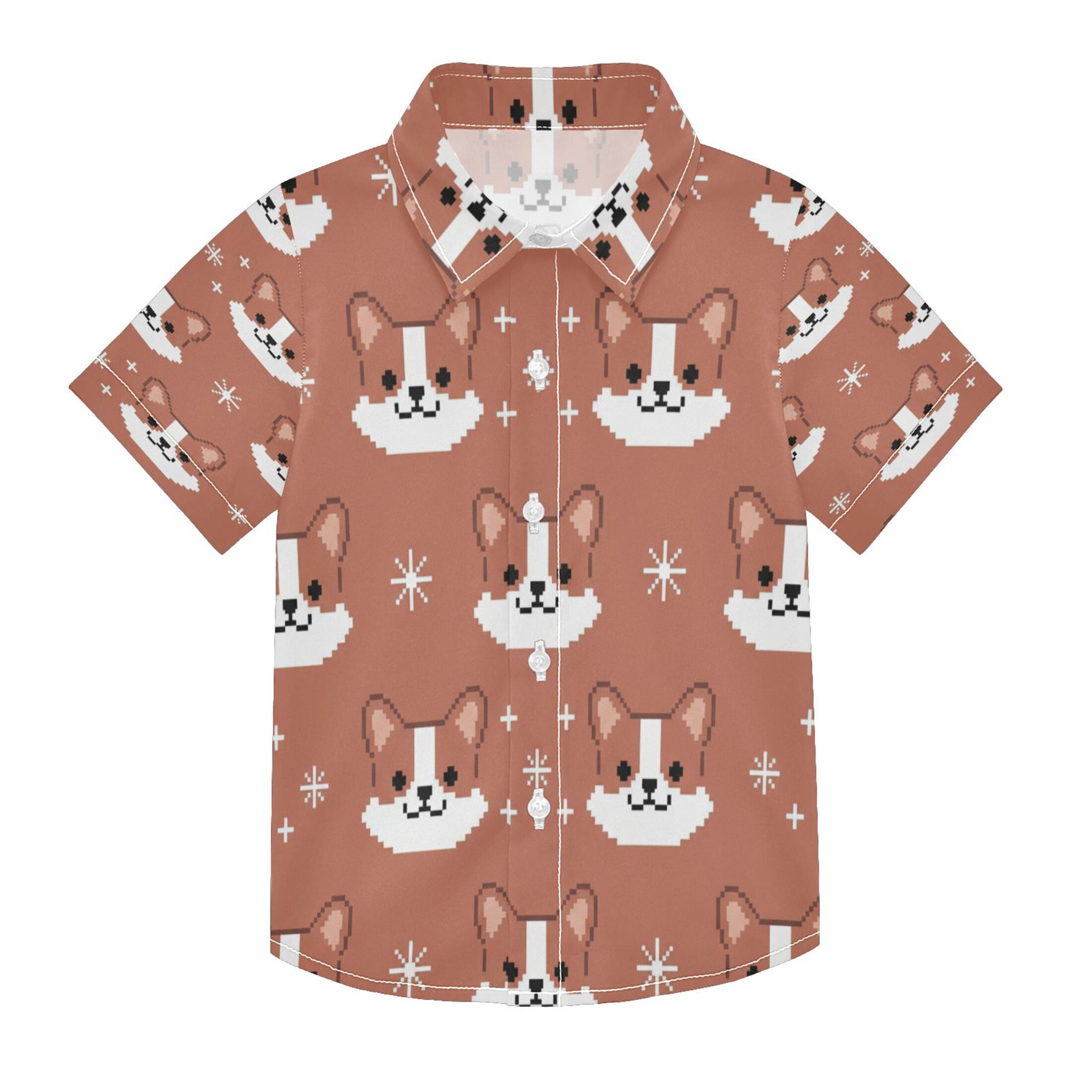 BZSMCE Short-Sleeve Button-Down Shirt Summer Animal Dog with Snowflakes ...
