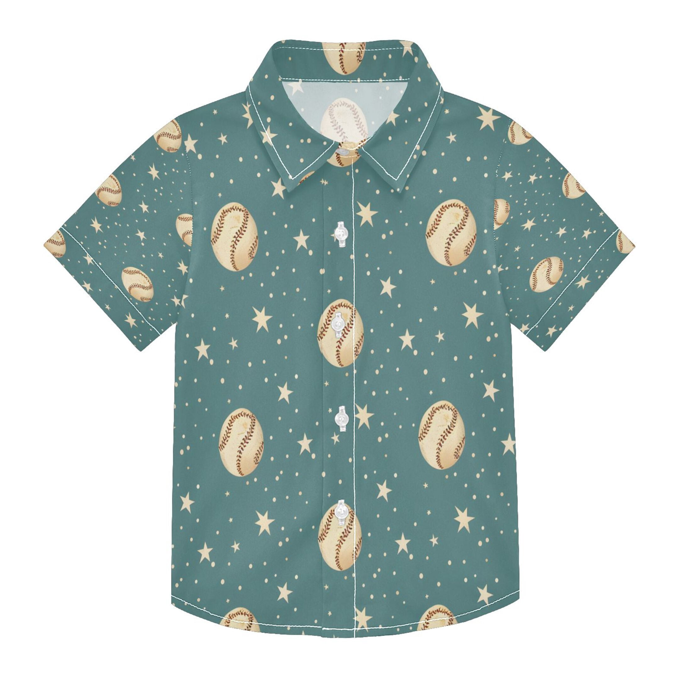 BZSMCE Short-Sleeve Button-Down Shirt Summer Baseballs Stars Teal ...