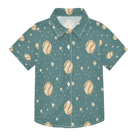 BZSMCE Short-Sleeve Button-Down Shirt Summer Baseballs Stars Teal ...