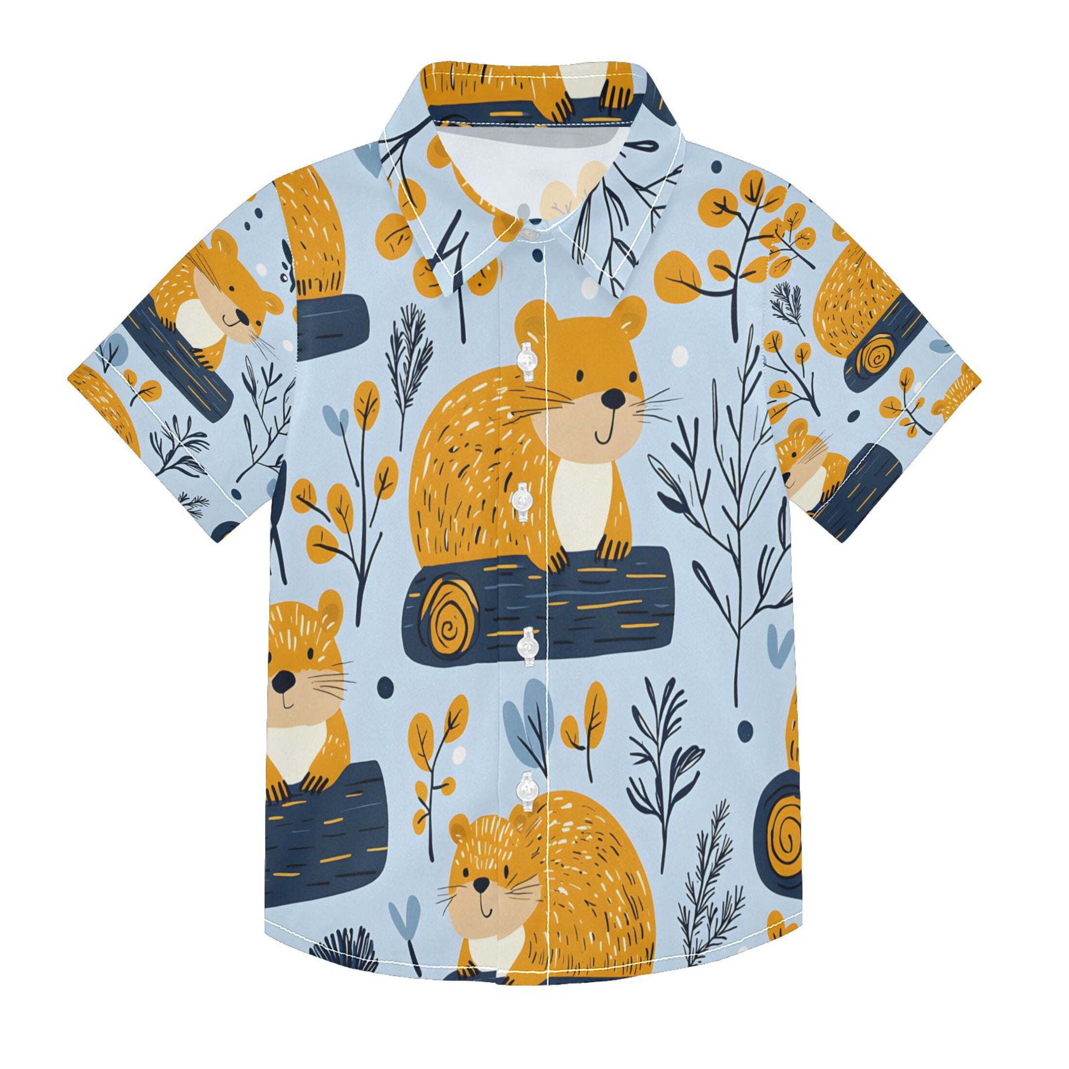 BZSMCE Short-Sleeve Button-Down Shirt Summer Beaverforest Pattern For ...