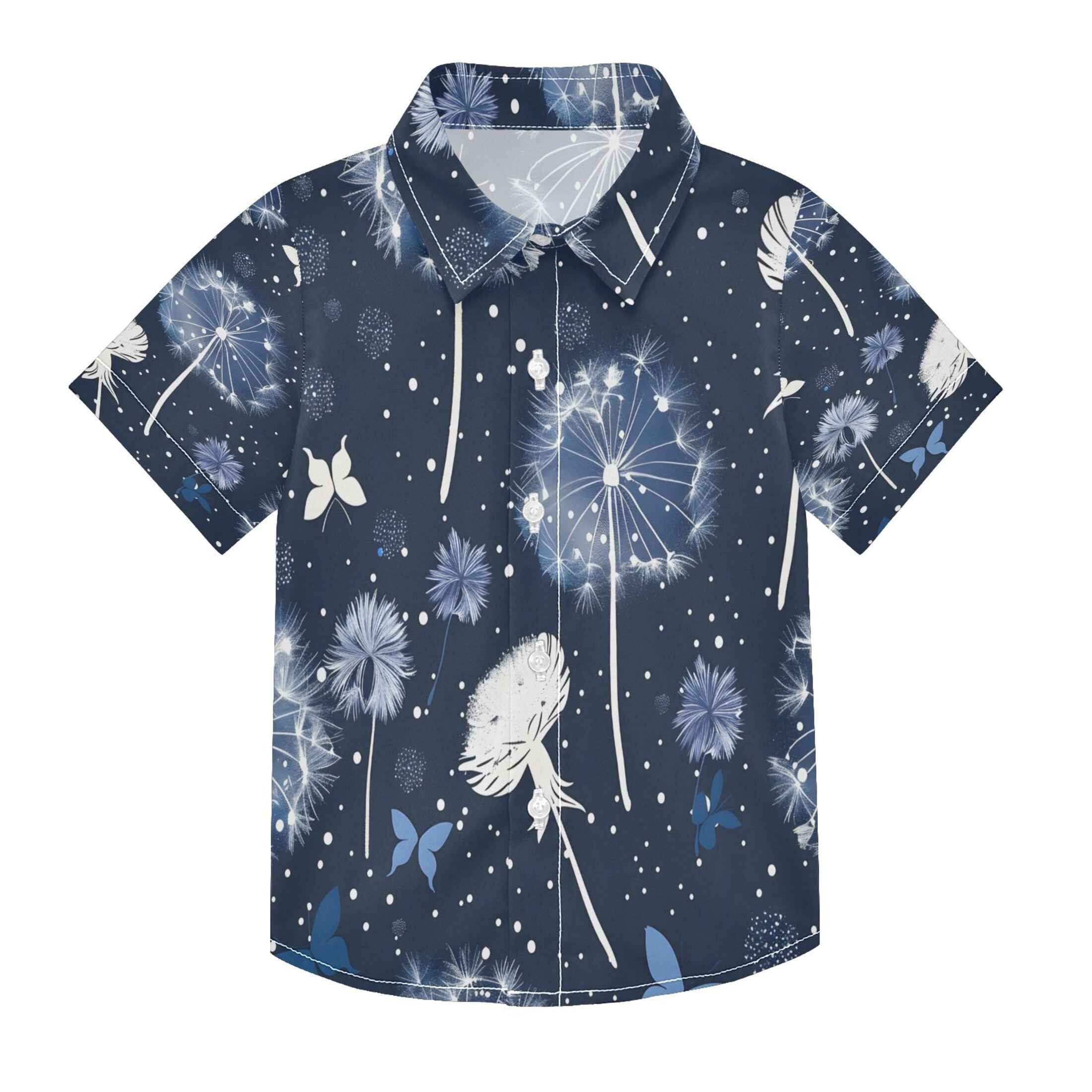 BZSMCE Short-Sleeve Button-Down Shirt Summer Blue Dandelion For Soft ...
