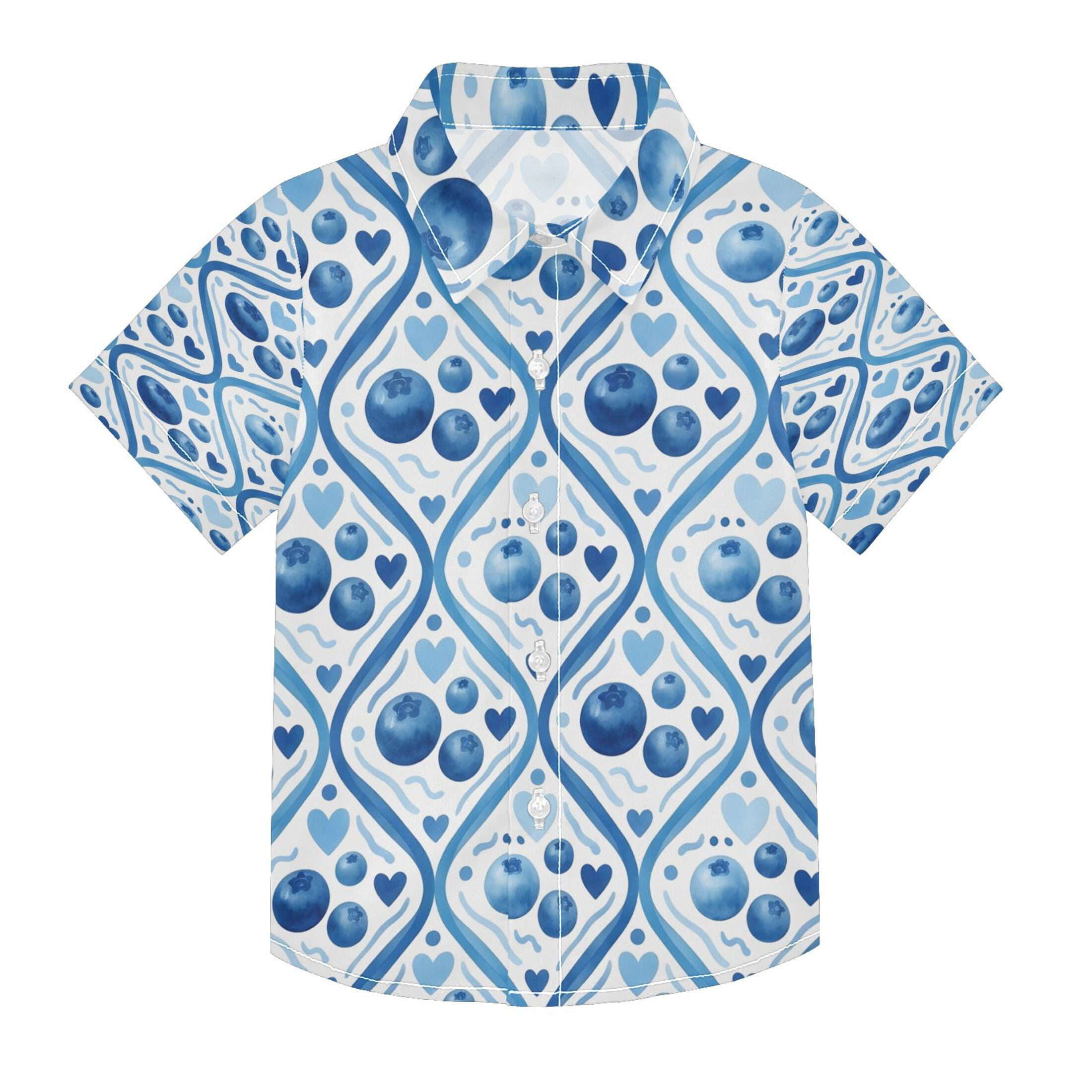 BZSMCE Short-Sleeve Button-Down Shirt Summer Blueberry Pattern For Soft ...