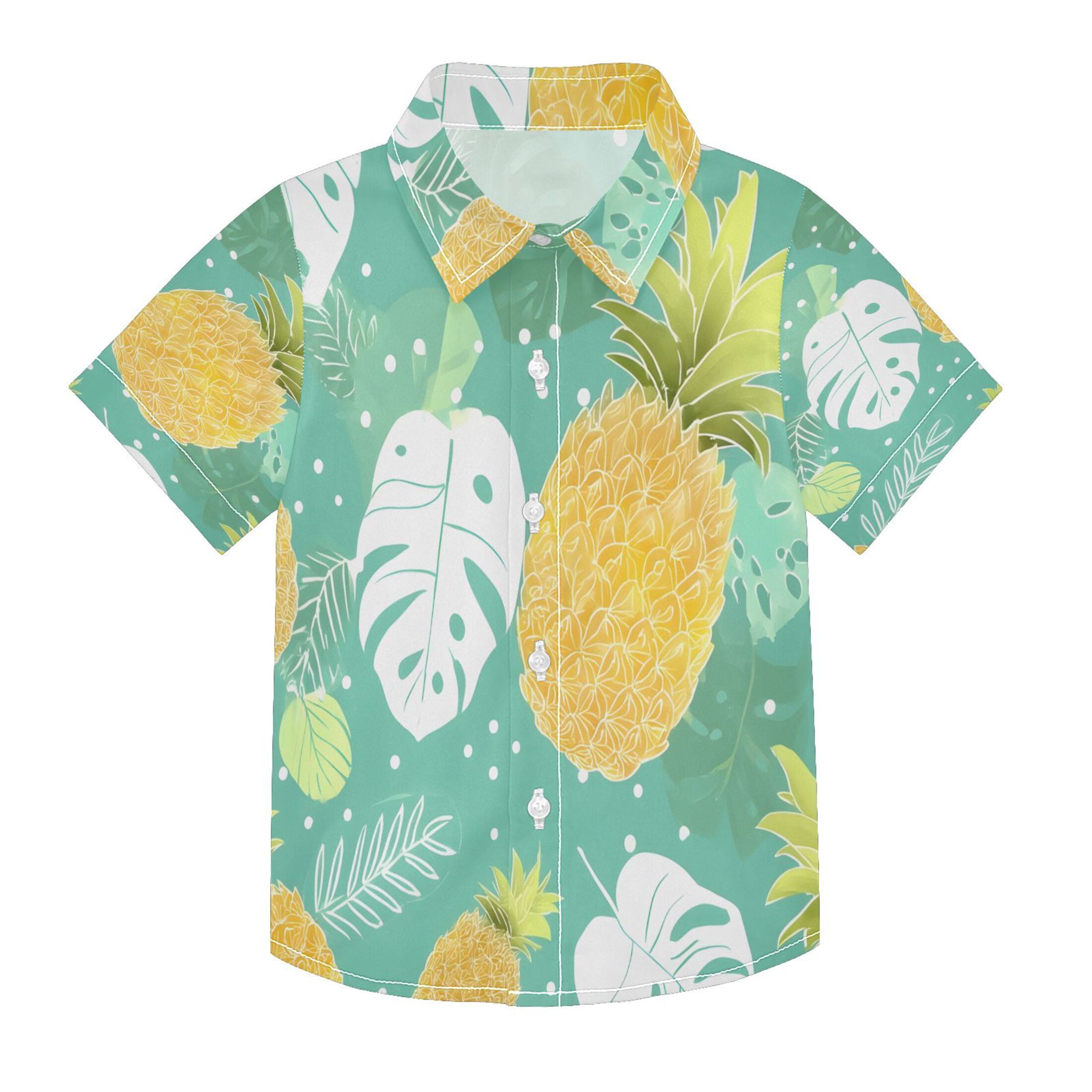 BZSMCE Short-Sleeve Button-Down Shirt Summer Bright Yellow Pineapple ...