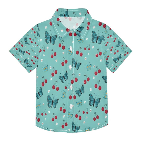 BZSMCE Short-Sleeve Button-Down Shirt Summer Butterflies and Cherries ...