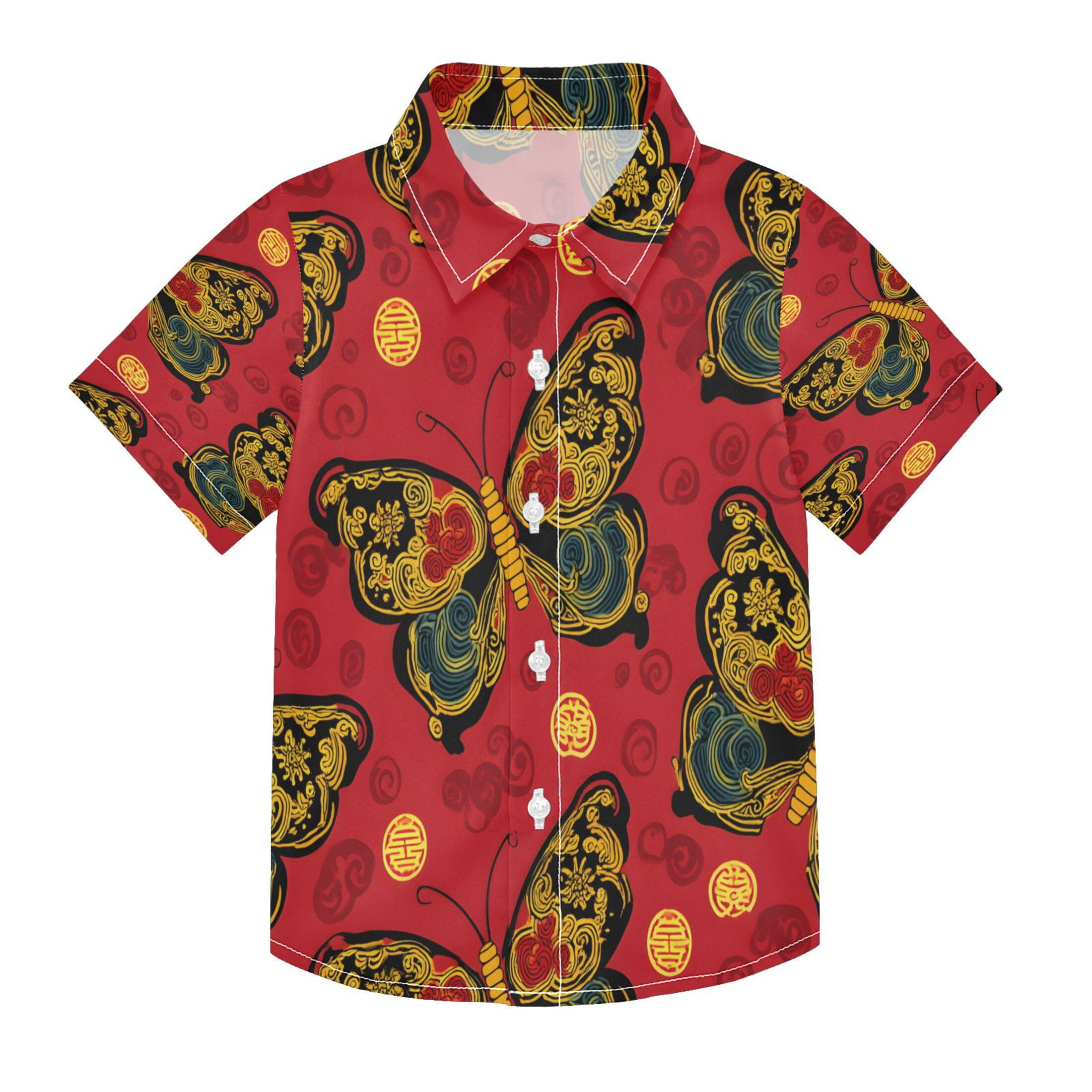BZSMCE Short-Sleeve Button-Down Shirt Summer Butterfly Yellow Line ...