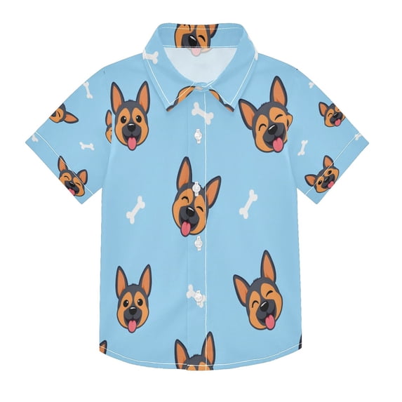BZSMCE Short-Sleeve Button-Down Shirt Summer Cartoon German Shepherd ...