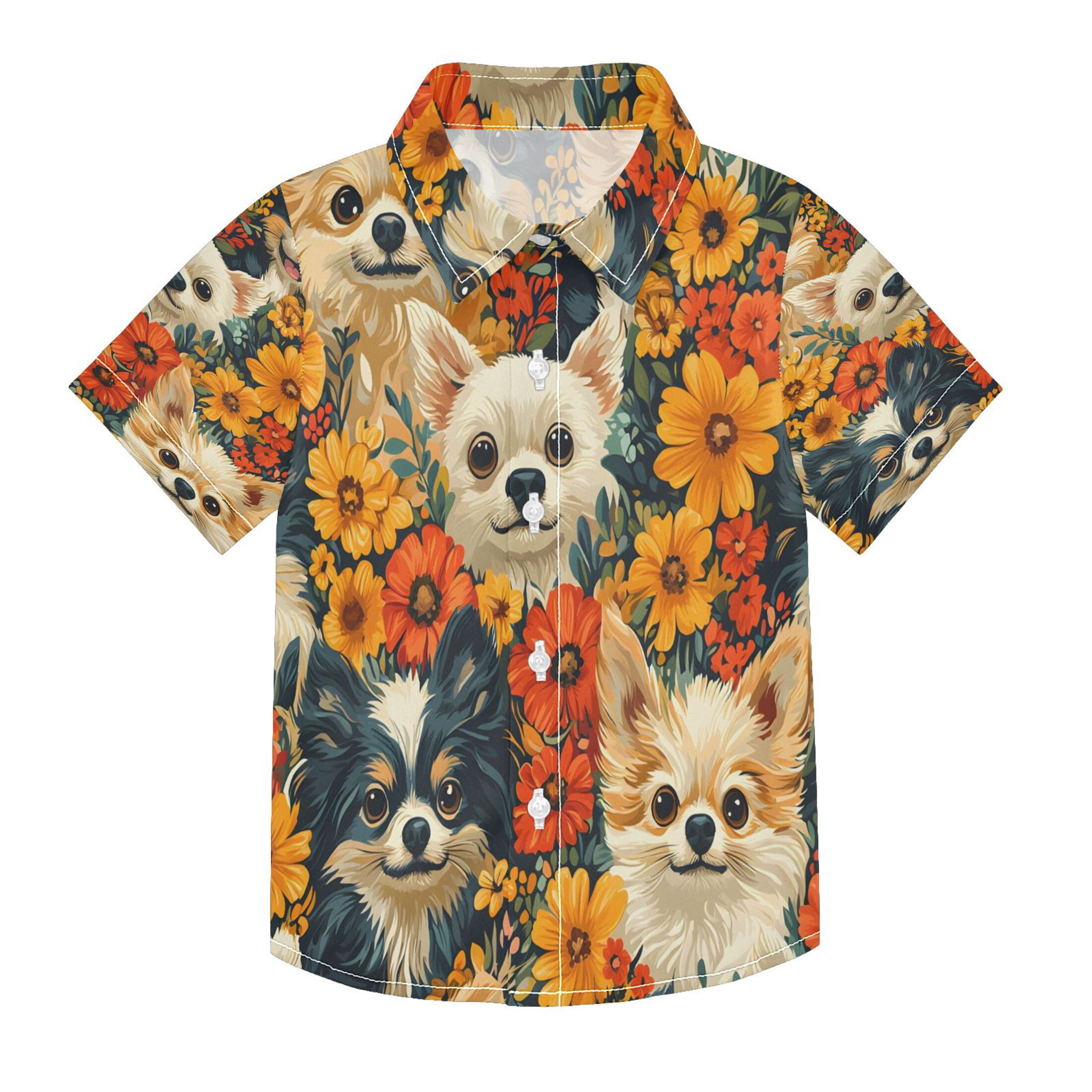 BZSMCE Short-Sleeve Button-Down Shirt Summer Chihuahua Flower Pattern ...