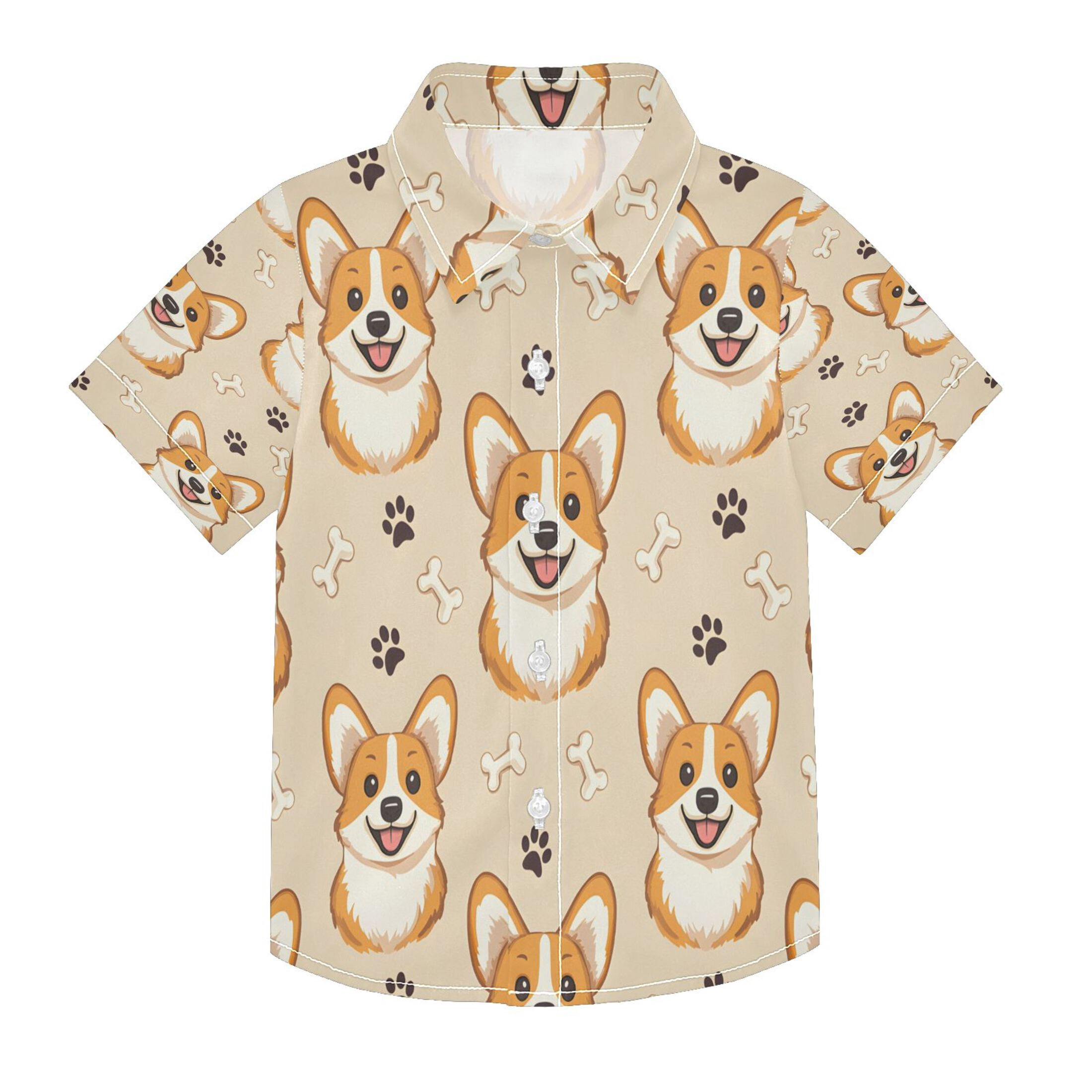 BZSMCE Short-Sleeve Button-Down Shirt Summer Cute Dog Bone Footprint ...