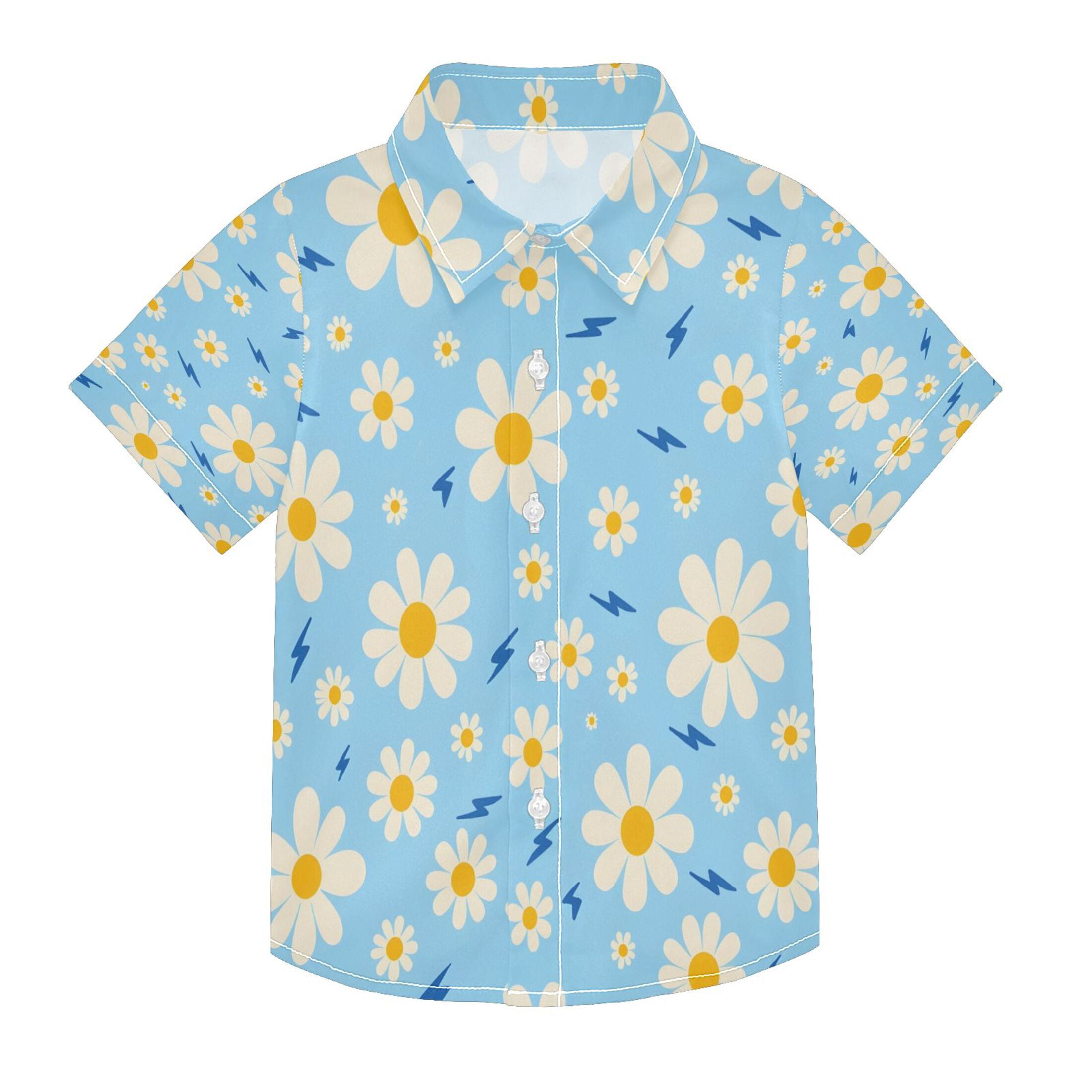 BZSMCE Short-Sleeve Button-Down Shirt Summer Daisy Lightning Pattern ...