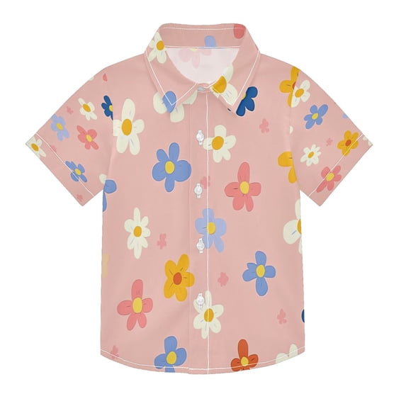 BZSMCE Short-Sleeve Button-Down Shirt Summer Flowers Pink Background ...