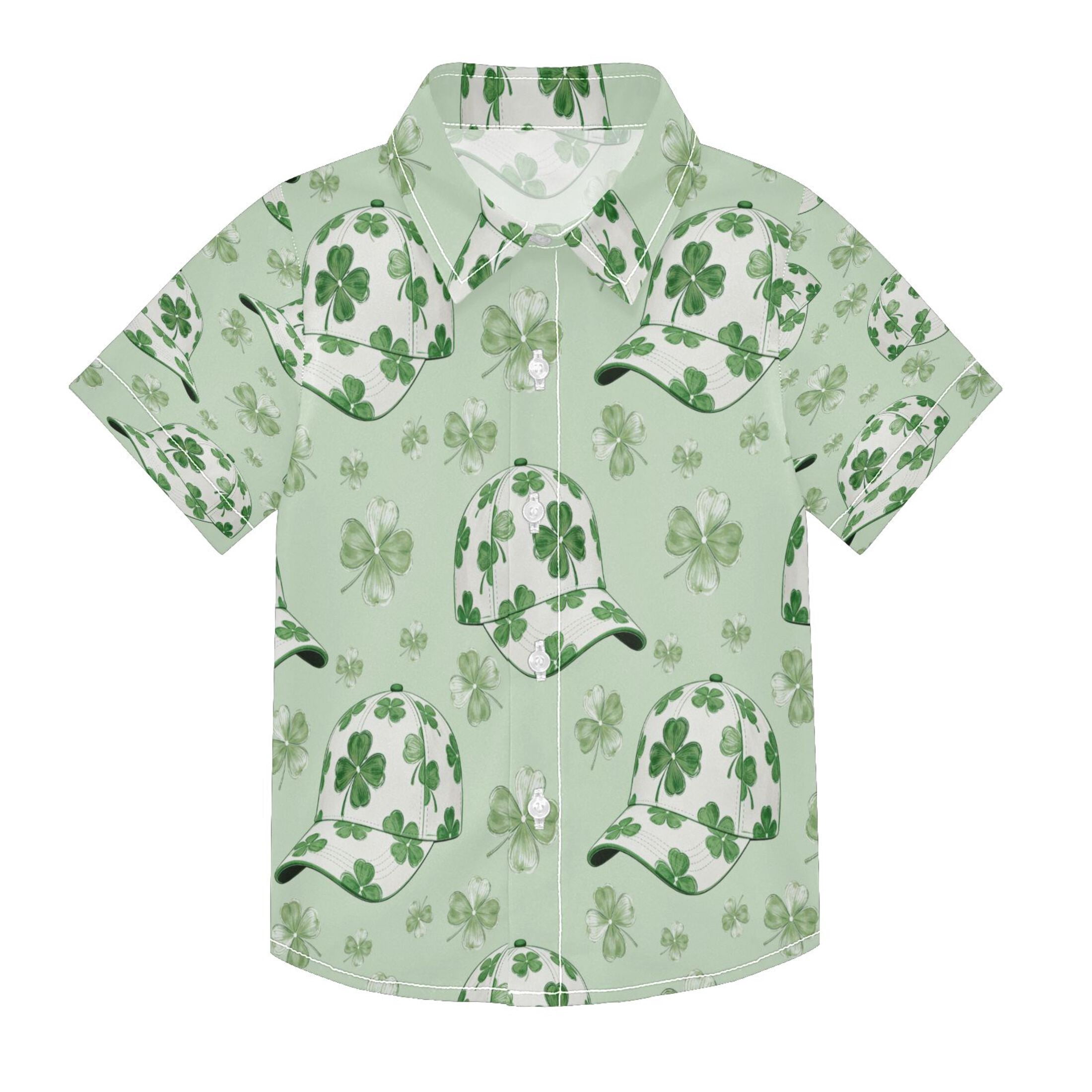 BZSMCE Short-Sleeve Button-Down Shirt Summer Four Leaf Clover Cap ...