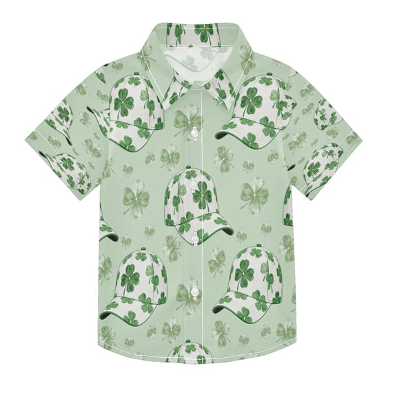 BZSMCE Short-Sleeve Button-Down Shirt Summer Four Leaf Clover Cap ...