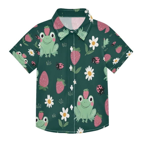 BZSMCE Short-Sleeve Button-Down Shirt Summer Frog and Strawberry ...