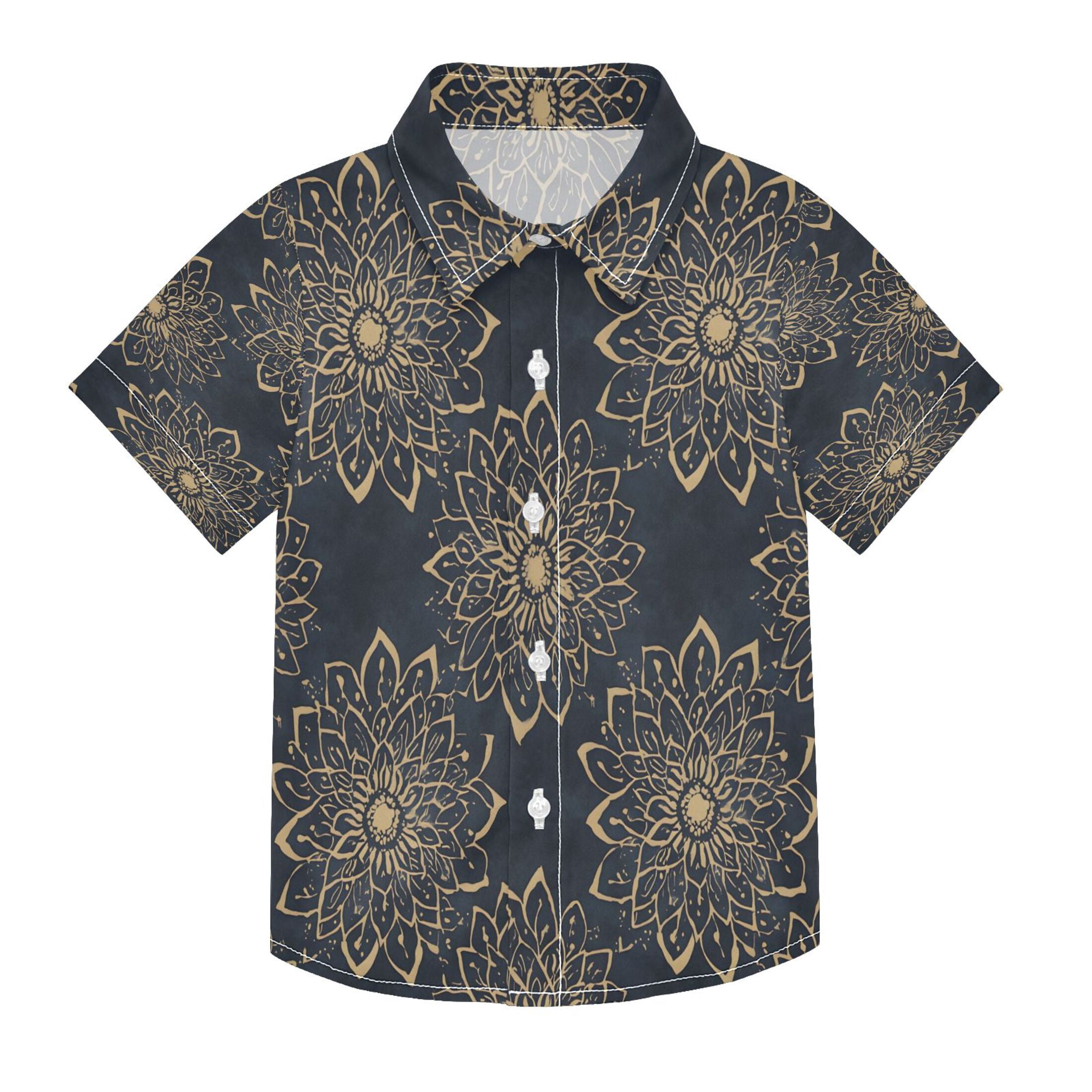 BZSMCE Short-Sleeve Button-Down Shirt Summer Golden Mandala Pattern For ...