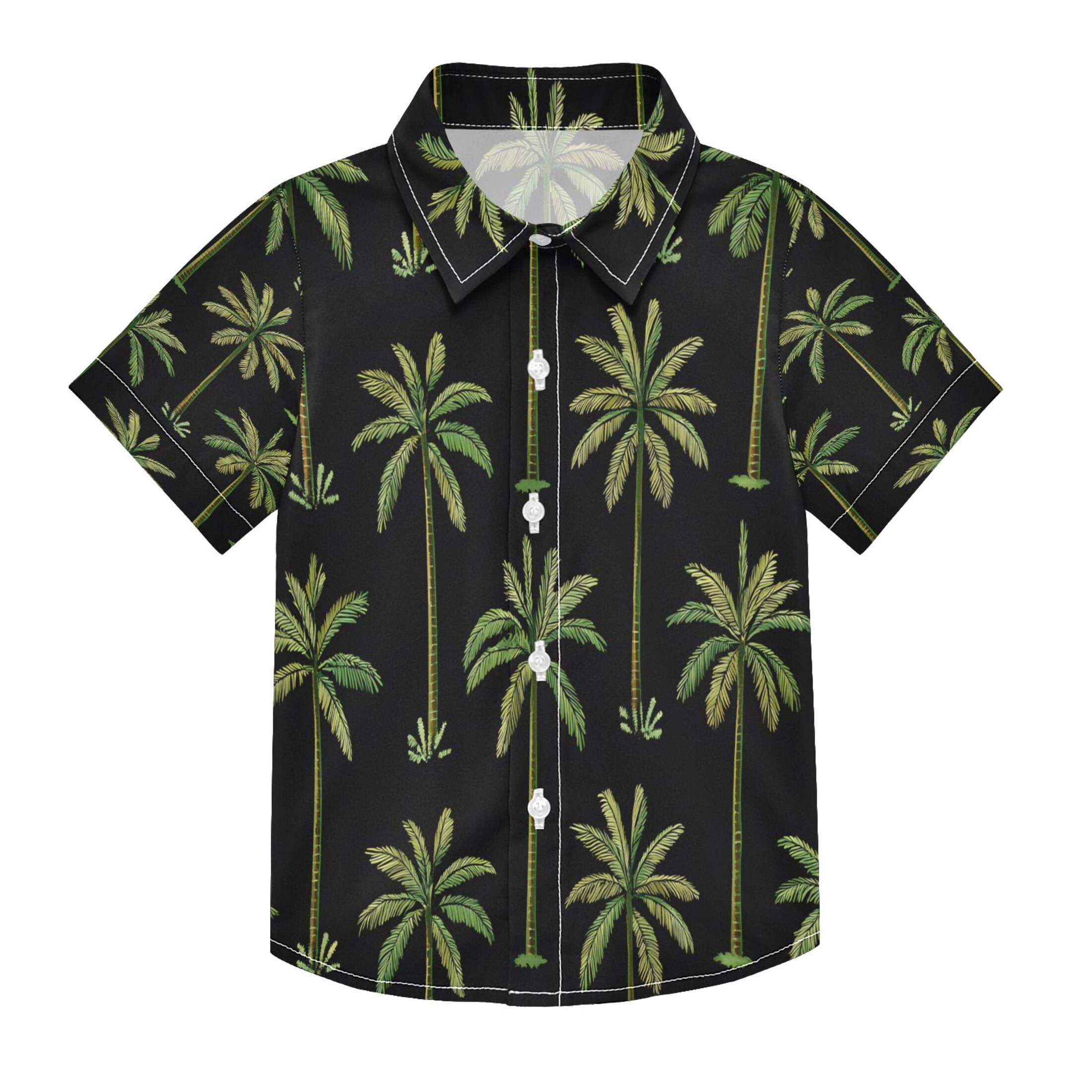BZSMCE Short-Sleeve Button-Down Shirt Summer Green Palm Tree Pattern ...