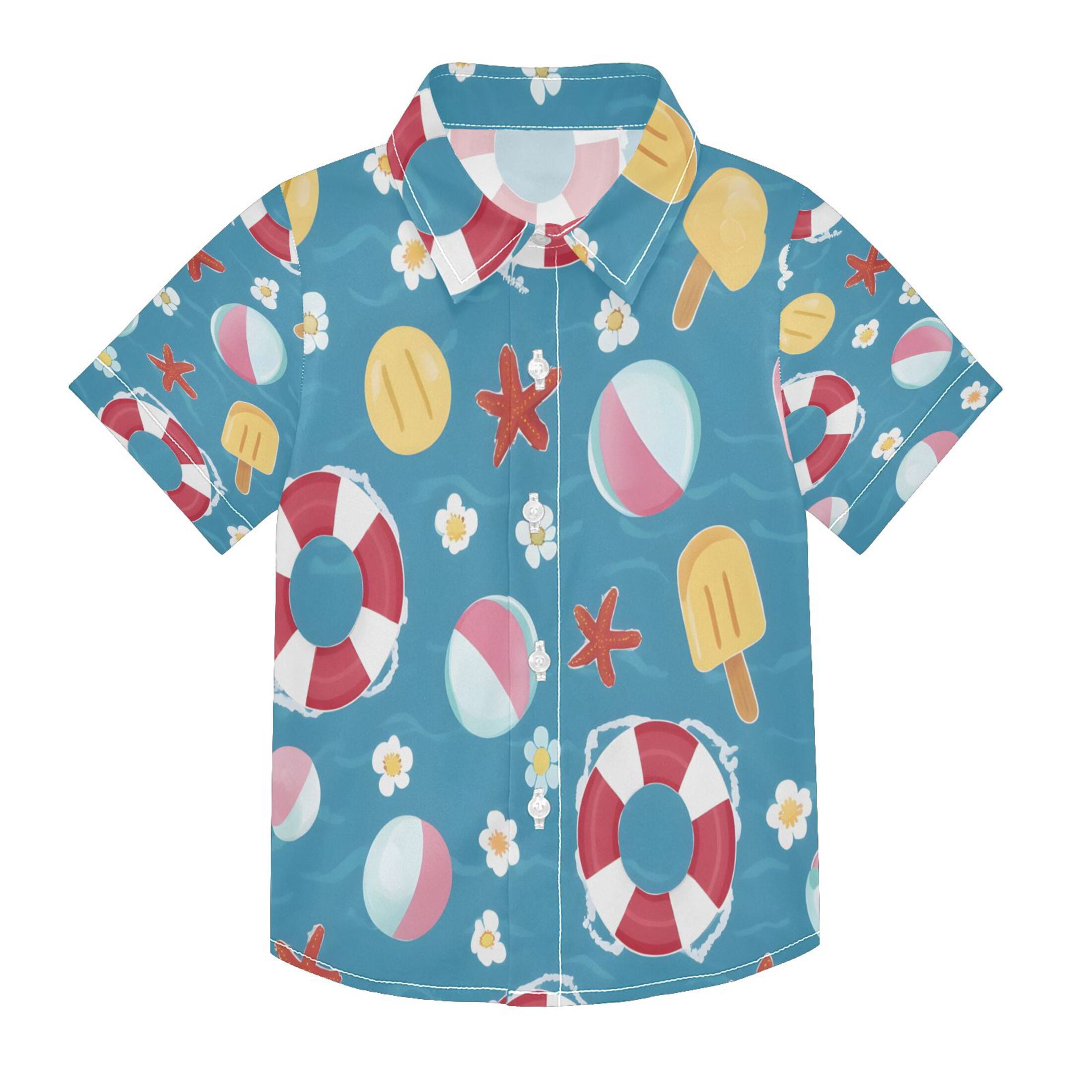 BZSMCE Short-Sleeve Button-Down Shirt Summer Lifebuoy Pattern For Soft ...
