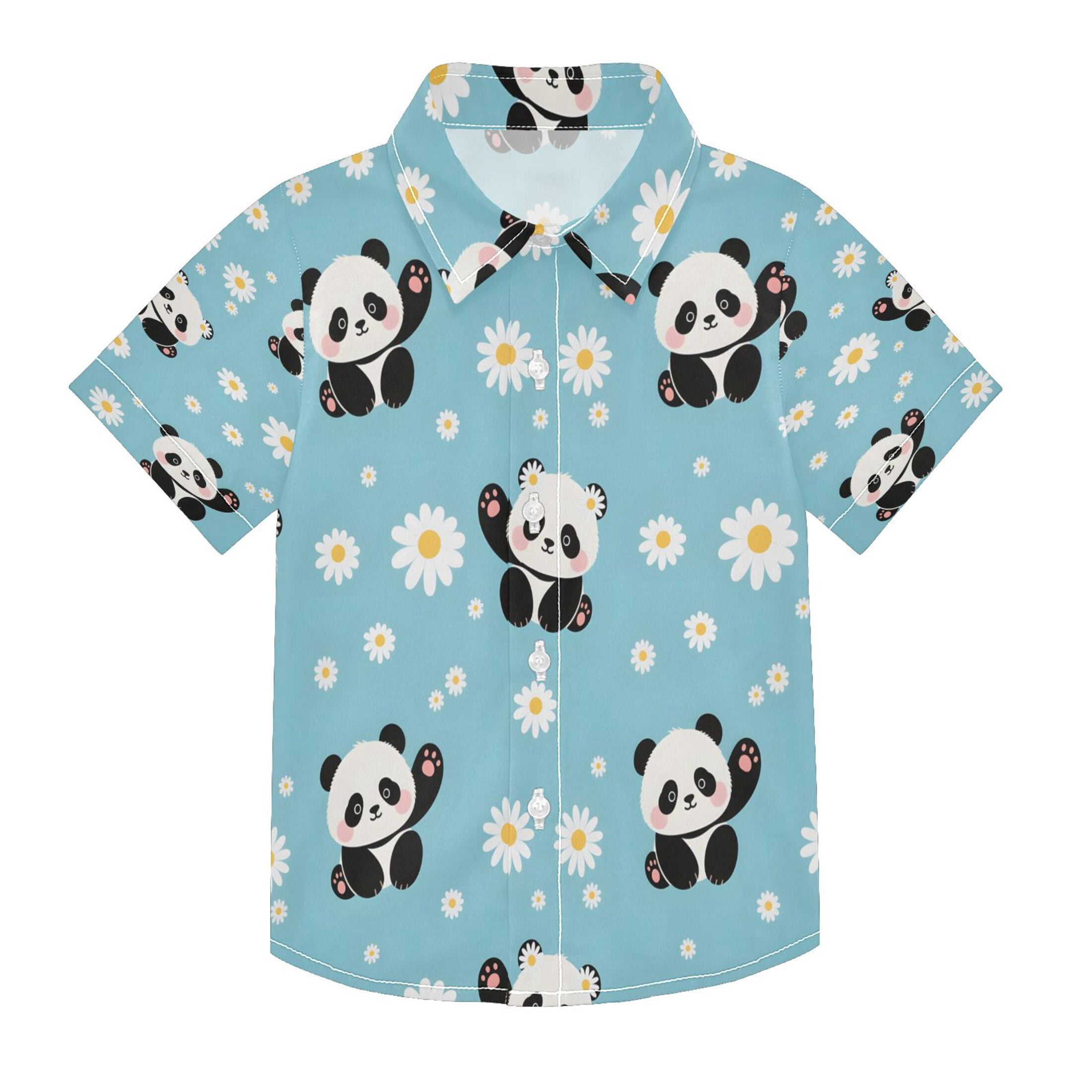 BZSMCE Short-Sleeve Button-Down Shirt Summer Panda Daisy Pattern For ...
