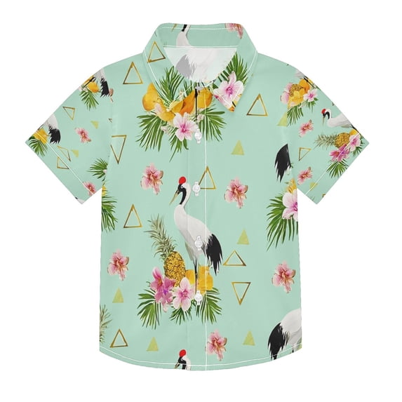 BZSMCE Short-Sleeve Button-Down Shirt Summer Pineapple Crane Pattern ...