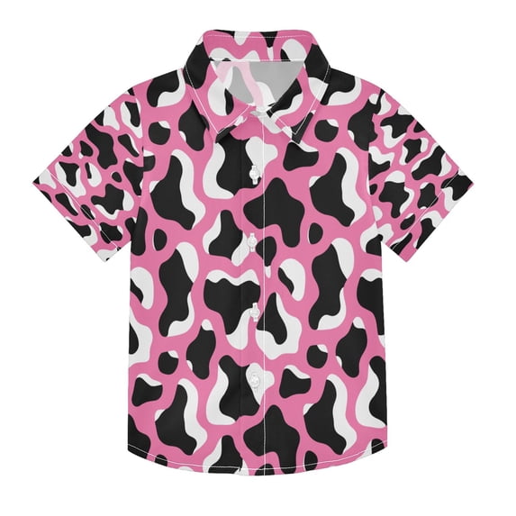 BZSMCE Short-Sleeve Button-Down Shirt Summer Pink Background Cow Print ...