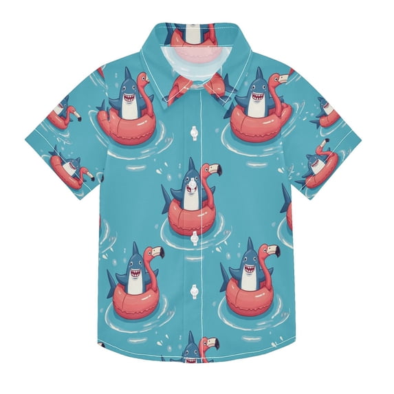 BZSMCE Short-Sleeve Button-Down Shirt Summer Shark Flamingo Swimming ...