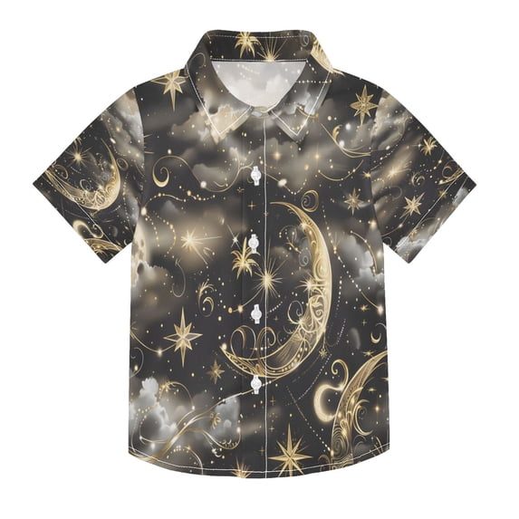 BZSMCE Short-Sleeve Button-Down Shirt Summer Stars and Moon Pattern For ...