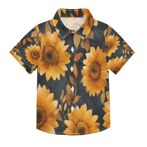 BZSMCE Short-Sleeve Button-Down Shirt Summer Sunflower Black Background ...