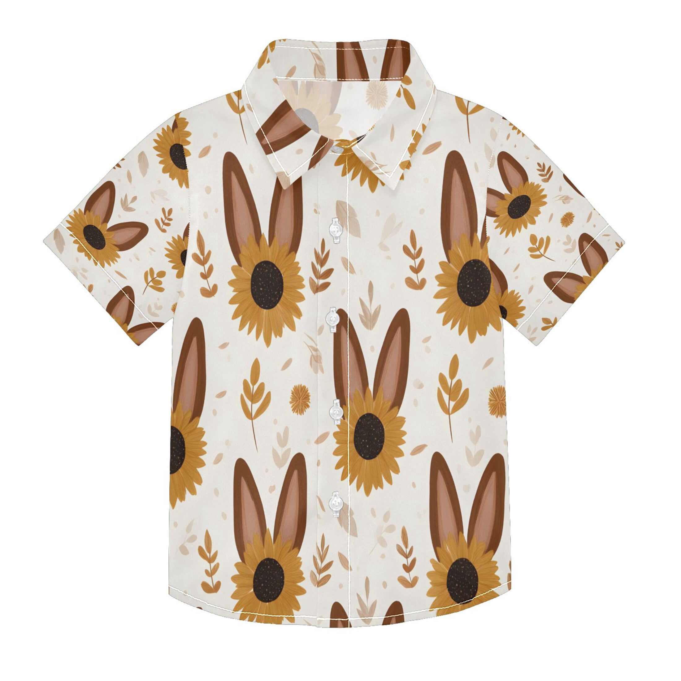 BZSMCE Short-Sleeve Button-Down Shirt Summer Sunflower Flower Rabbit ...