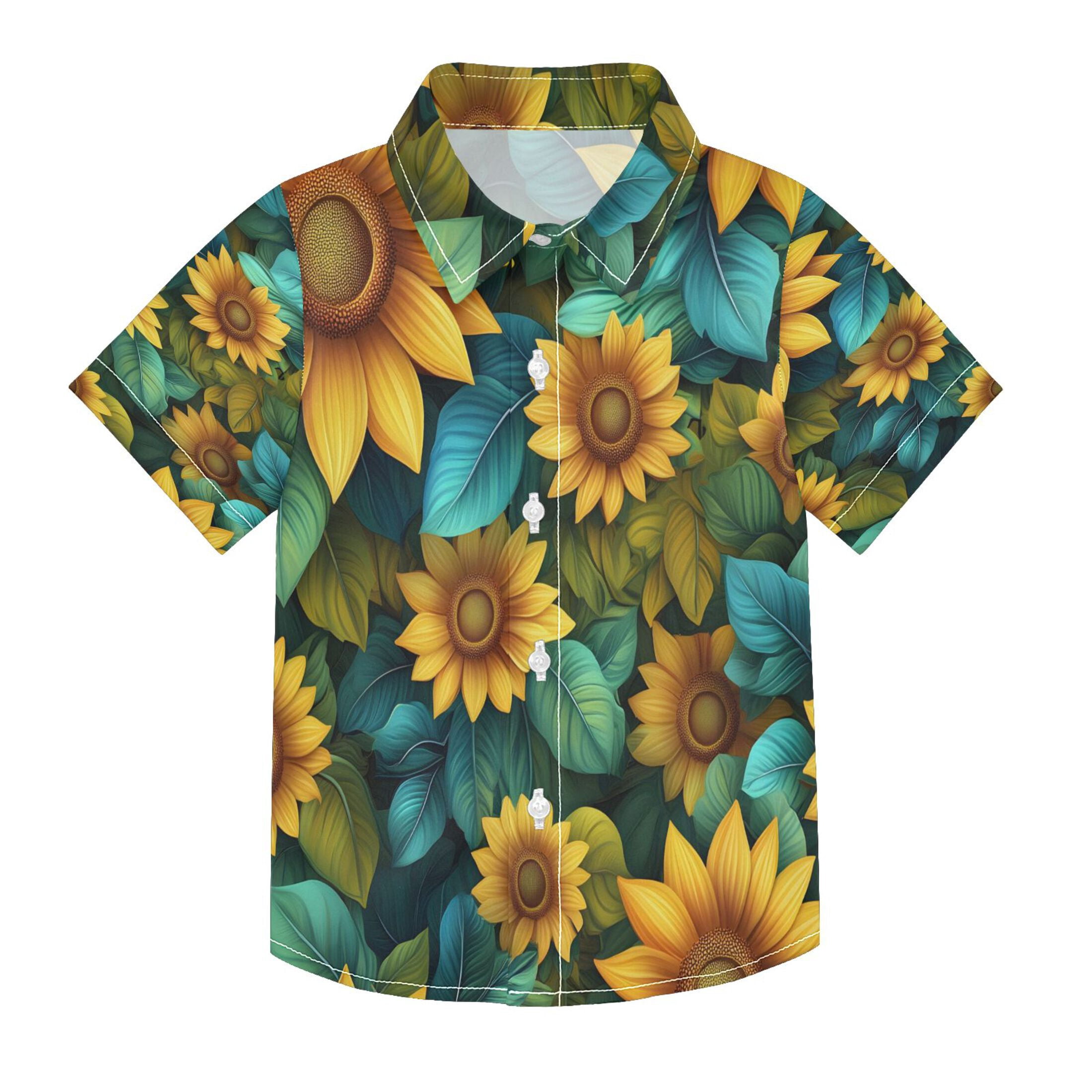 BZSMCE Short-Sleeve Button-Down Shirt Summer Sunflower Pattern For Soft ...