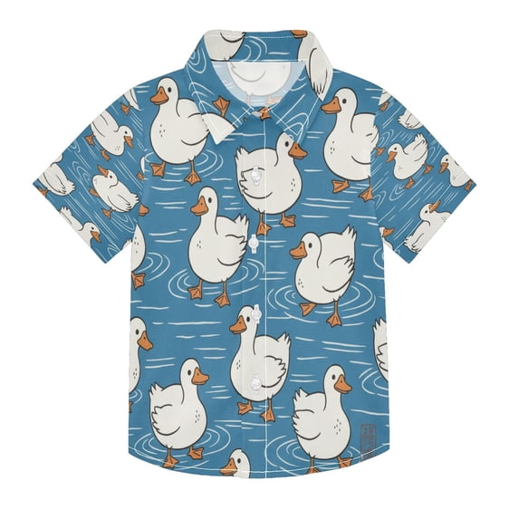 BZSMCE Short-Sleeve Button-Down Shirt Summer Swimming Birds White Goose ...