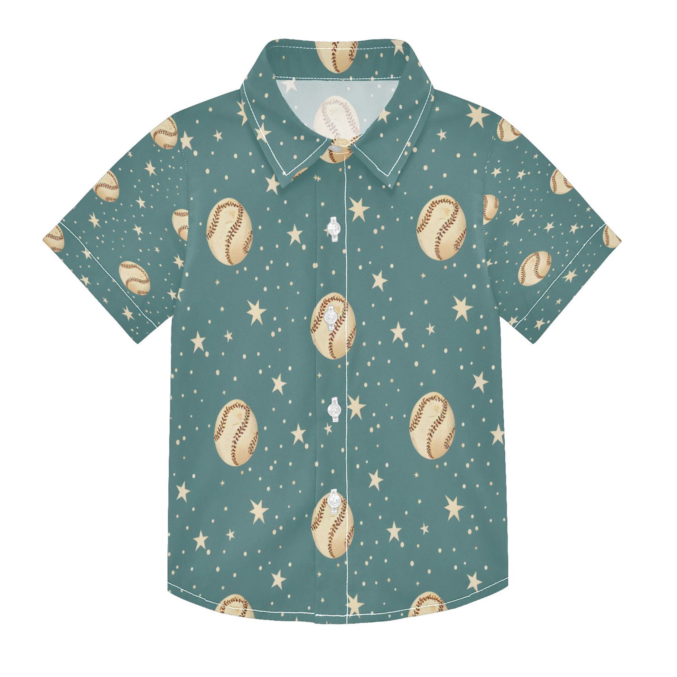 BZSMCE Short-Sleeve Button-Down Shirt Summer Teal Baseball Stars ...