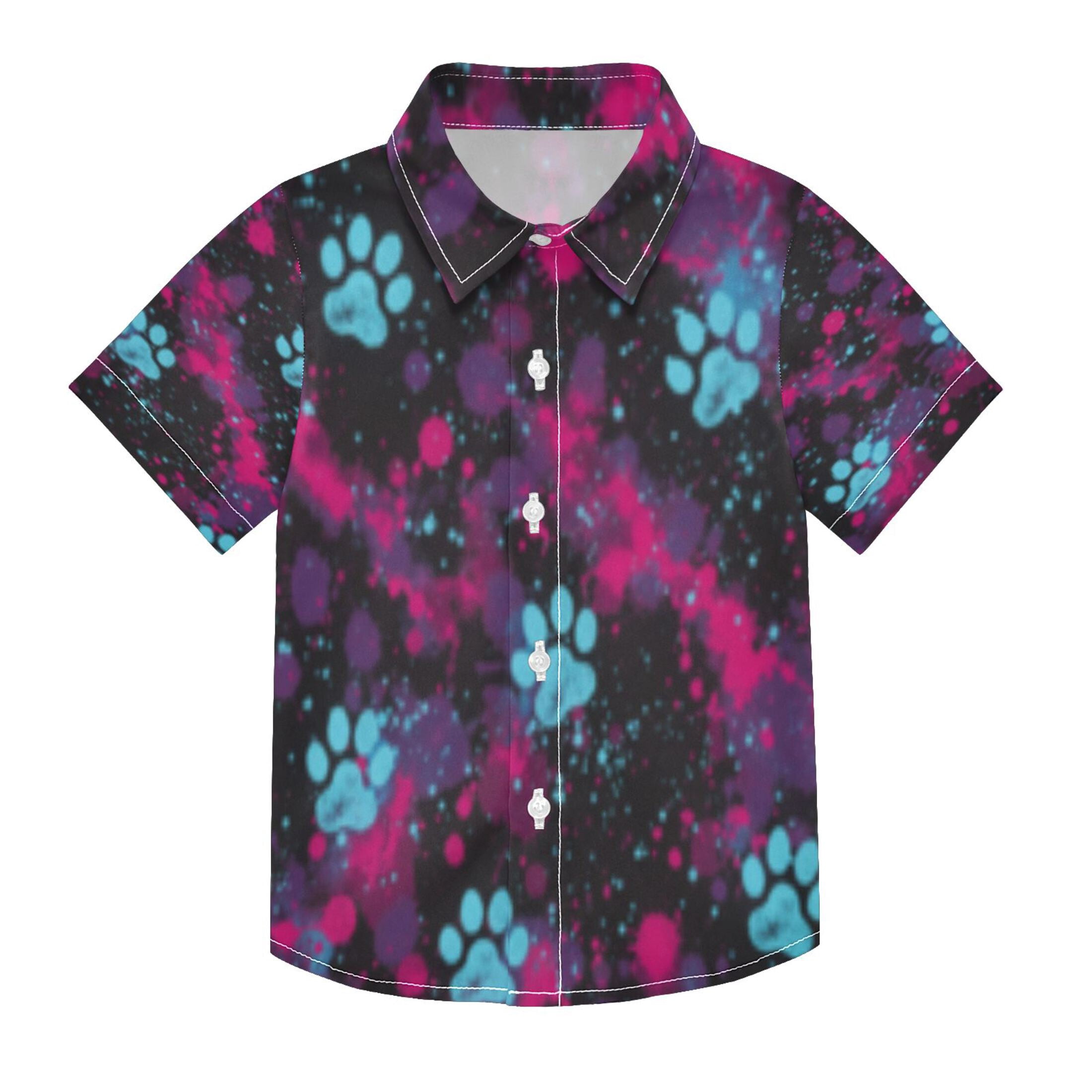 BZSMCE Short-Sleeve Button-Down Shirt Summer Teal Dog Paw Prints Black ...