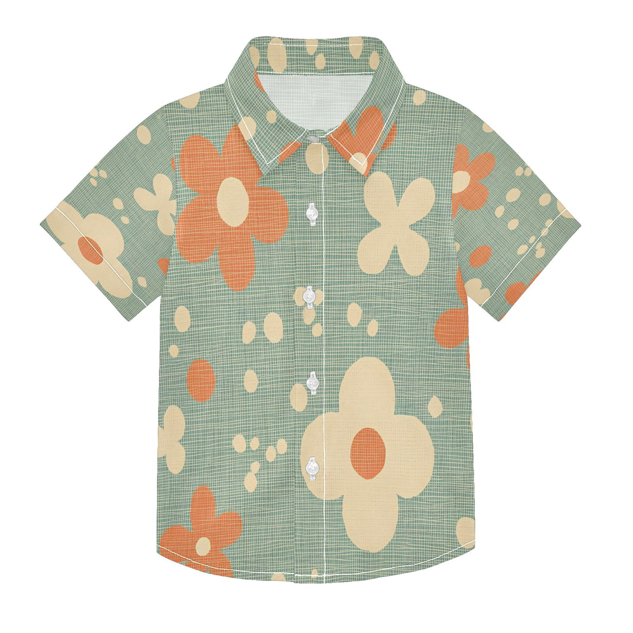 BZSMCE Short-Sleeve Button-Down Shirt Summer Tealorangedotsflowers ...