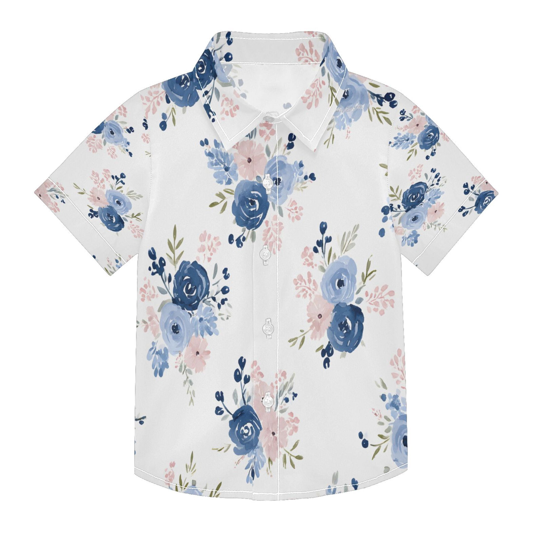 BZSMCE Short-Sleeve Button-Down Shirt Summer Watercolor Blue Floral ...