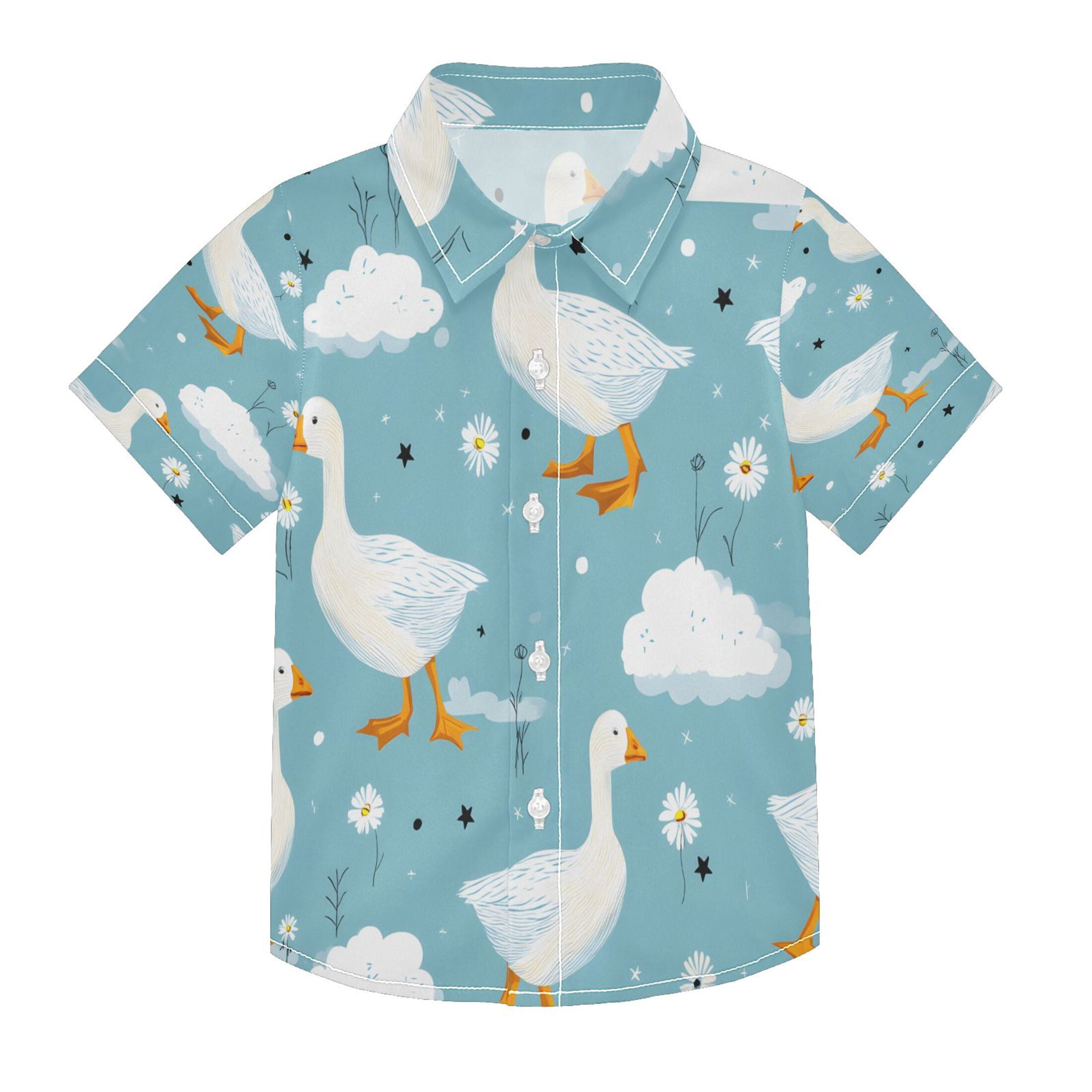BZSMCE Short-Sleeve Button-Down Shirt Summer White Duck Pattern For ...