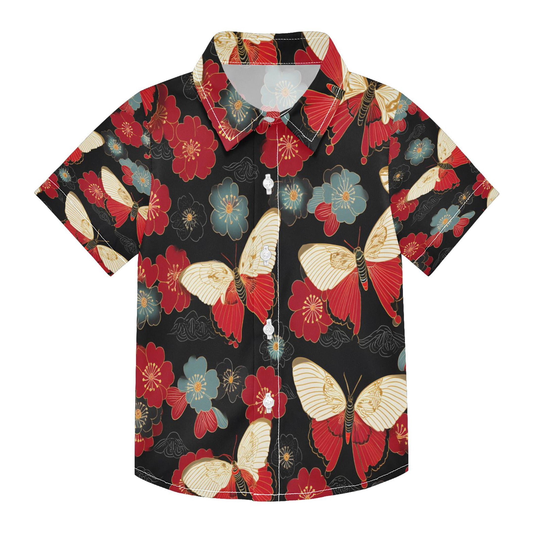 BZSMCE Short-Sleeve Button-Down Shirt Summer White Red Butterfly ...