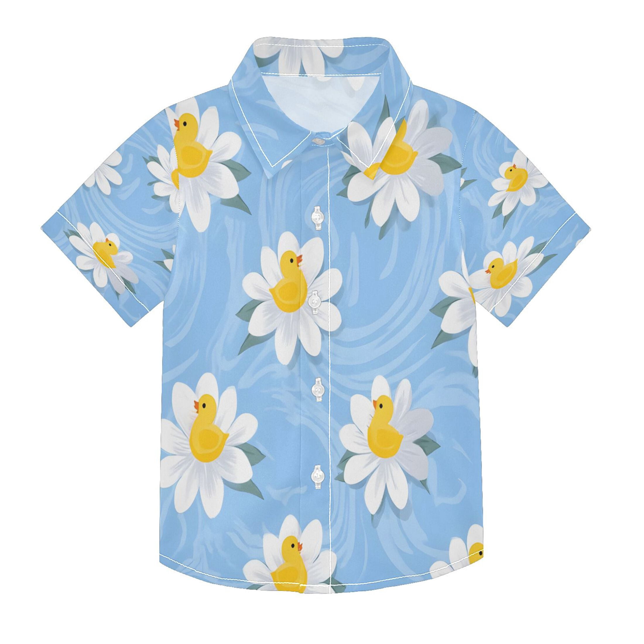 BZSMCE Short-Sleeve Button-Down Shirt Summer Yellow Duck Pattern For ...
