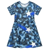 BZSMCE Short Sleeve Dress A-line Silhouette Camouflage Background Star ...