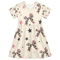 BZSMCE Short Sleeve Dress A-line Silhouette Leopard Print Bow Black ...