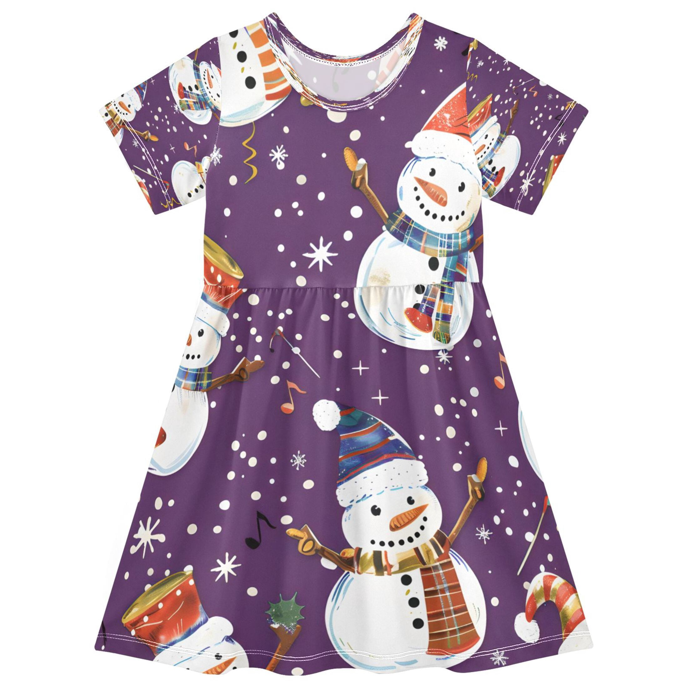 BZSMCE Short Sleeve Dress A-line Silhouette Snowman Instrumental ...