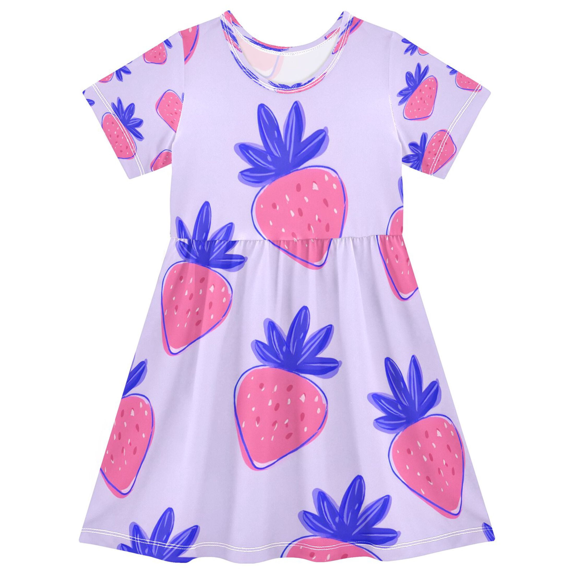 BZSMCE Short Sleeve Dress A-line Silhouette Strawberry Purple ...