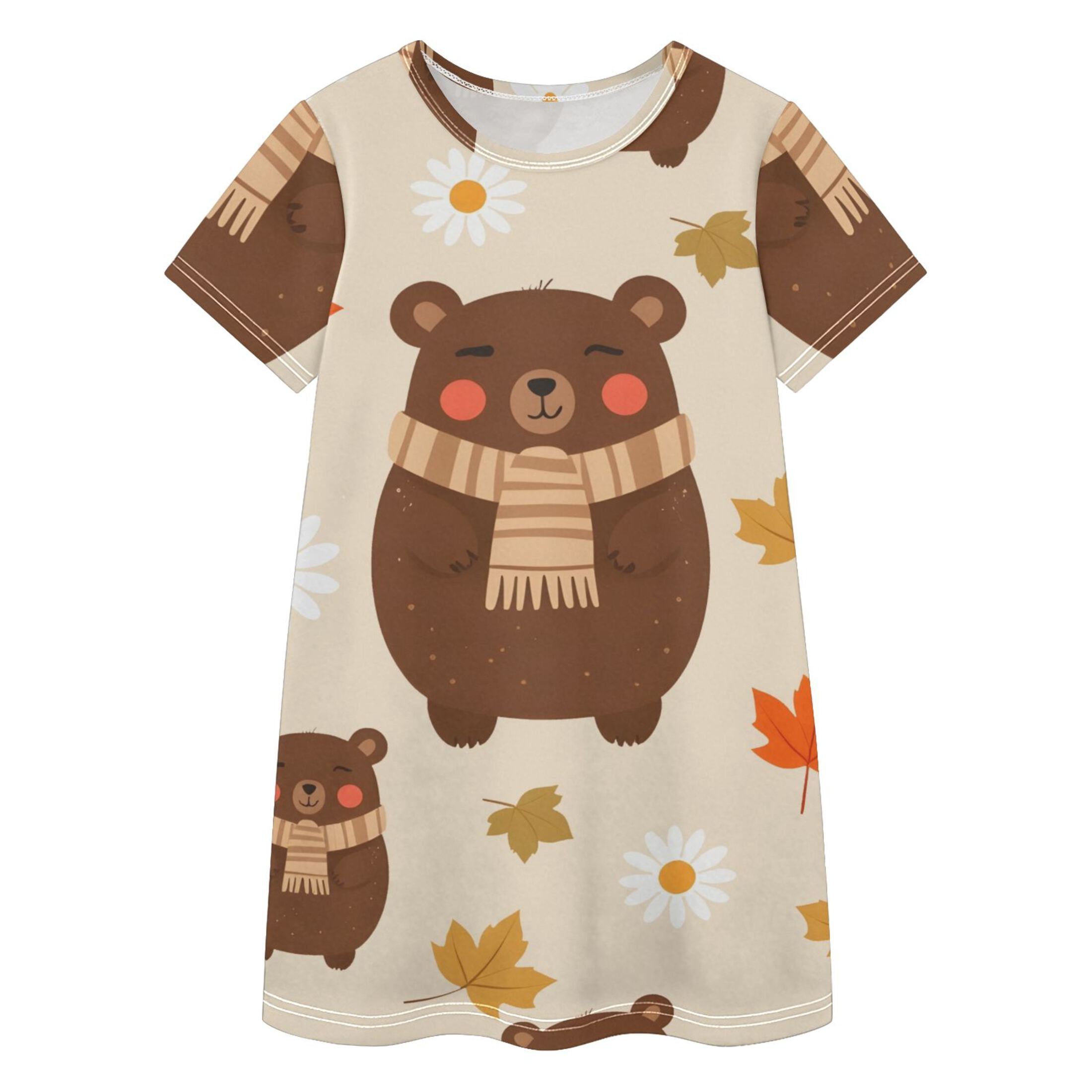 BZSMCE Short Sleeve dress Dress Casual Cotton Dresses-Autumn Bear ...
