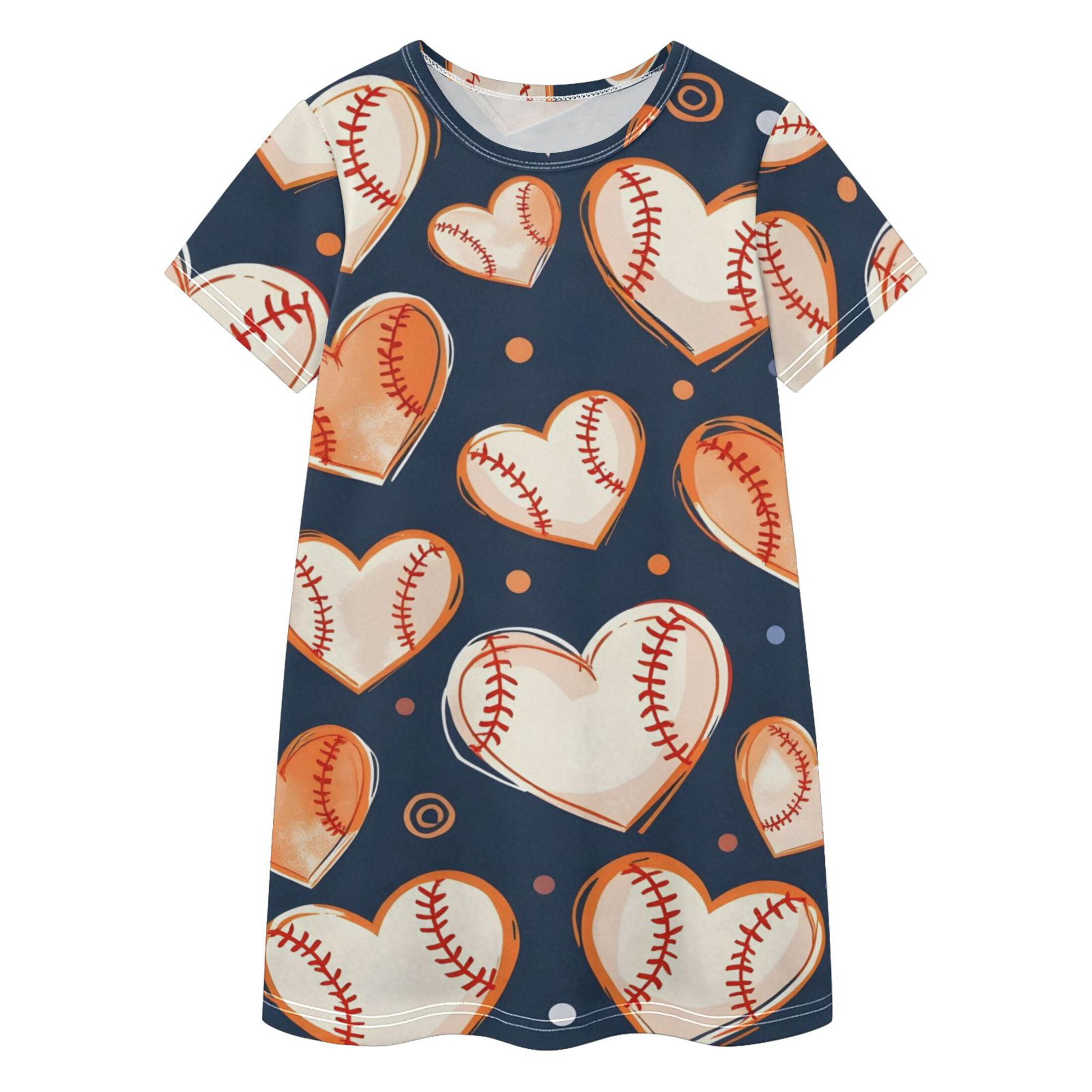 BZSMCE Short Sleeve dress Dress Casual Cotton Dresses-Baseball Heart ...