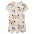 BZSMCE Short Sleeve dress Dress Casual Cotton Dresses-Bear Blue Bow ...