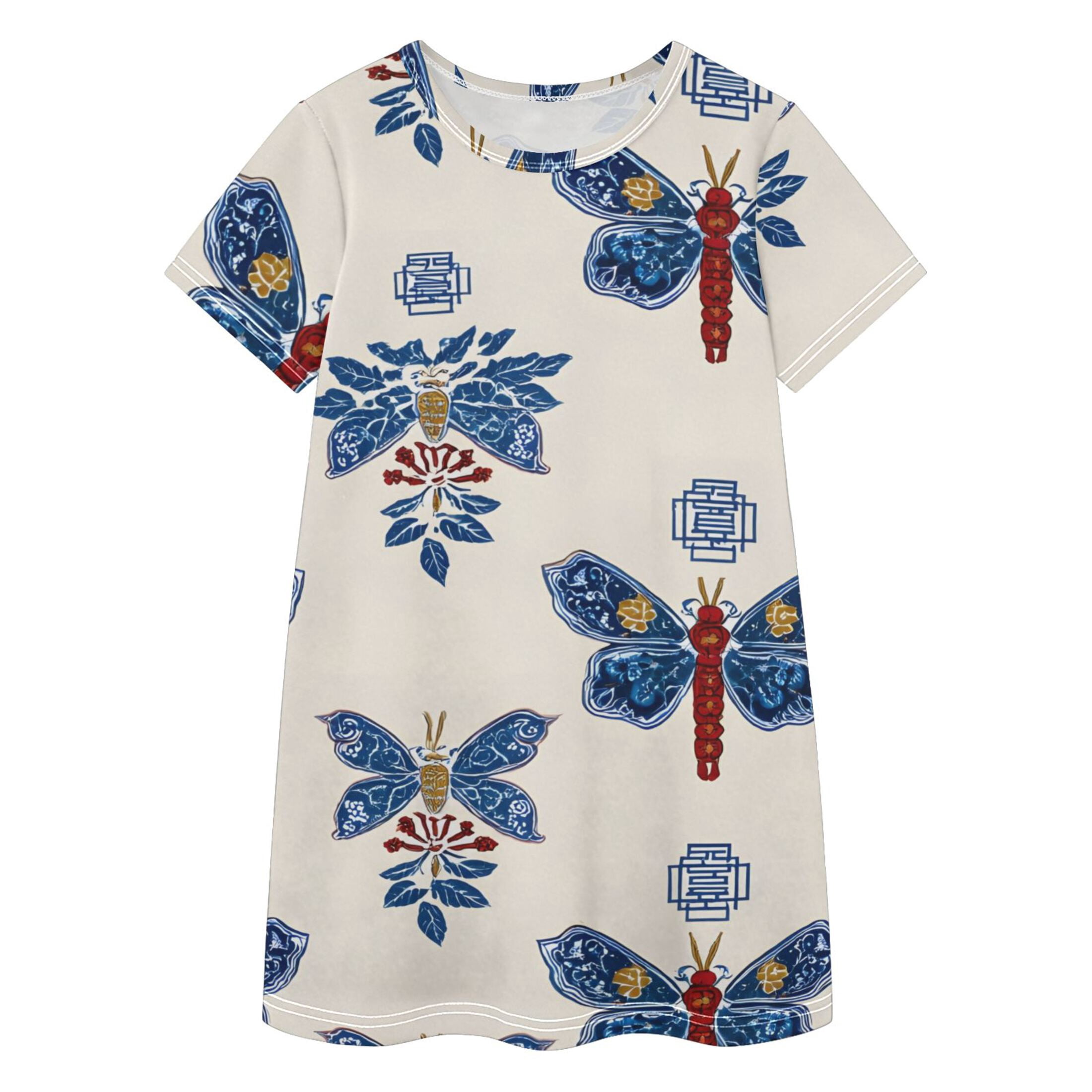BZSMCE Short Sleeve dress Dress Casual Cotton Dresses-Blue Butterfly ...