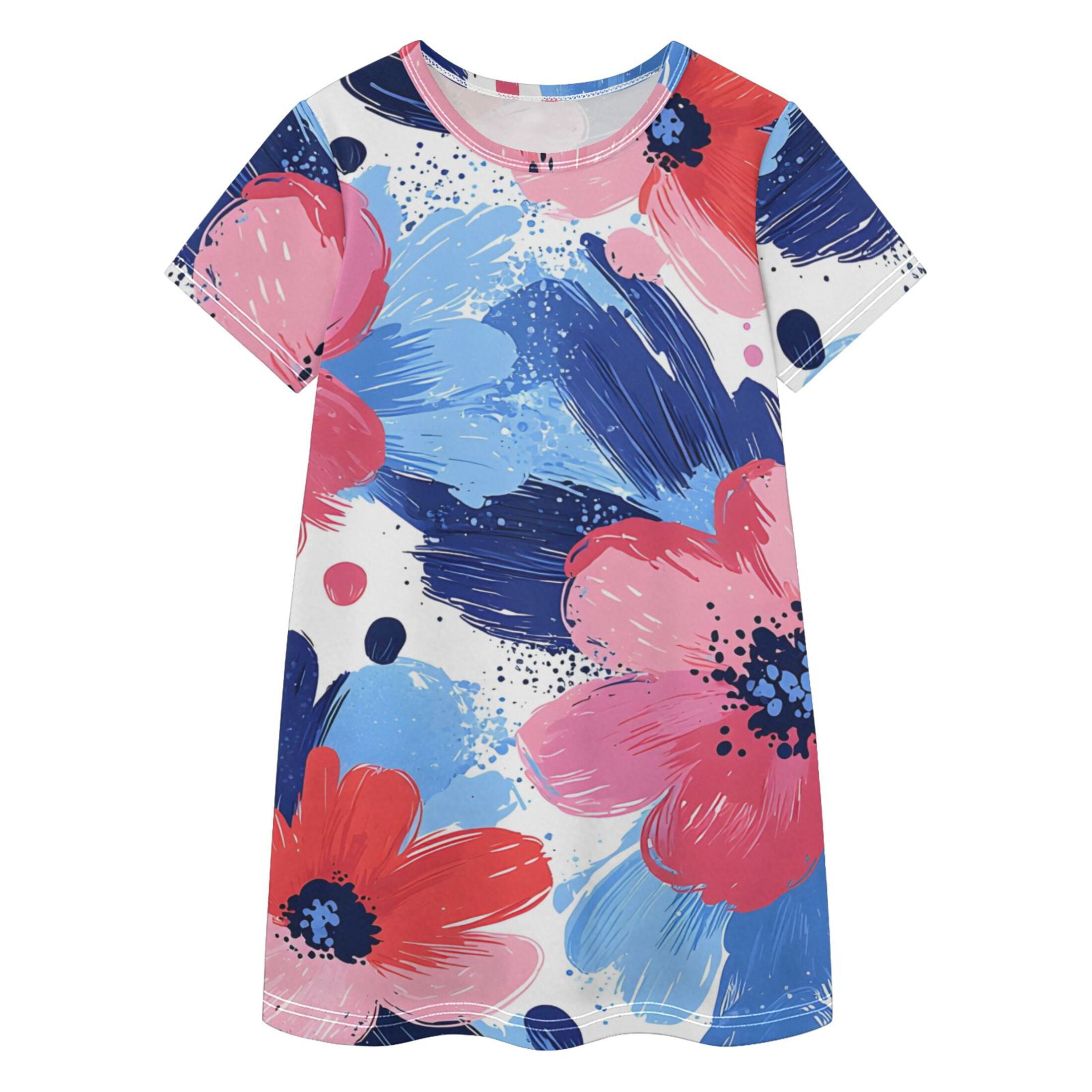 BZSMCE Short Sleeve dress Dress Casual Cotton Dresses-Bold Brush Floral ...