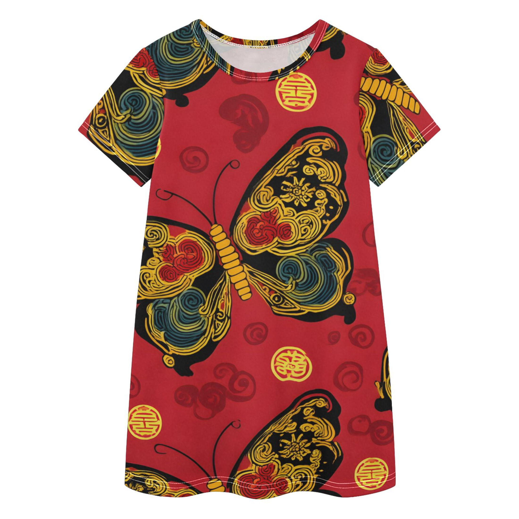 BZSMCE Short Sleeve dress Dress Casual Cotton Dresses-Butterfly Yellow ...
