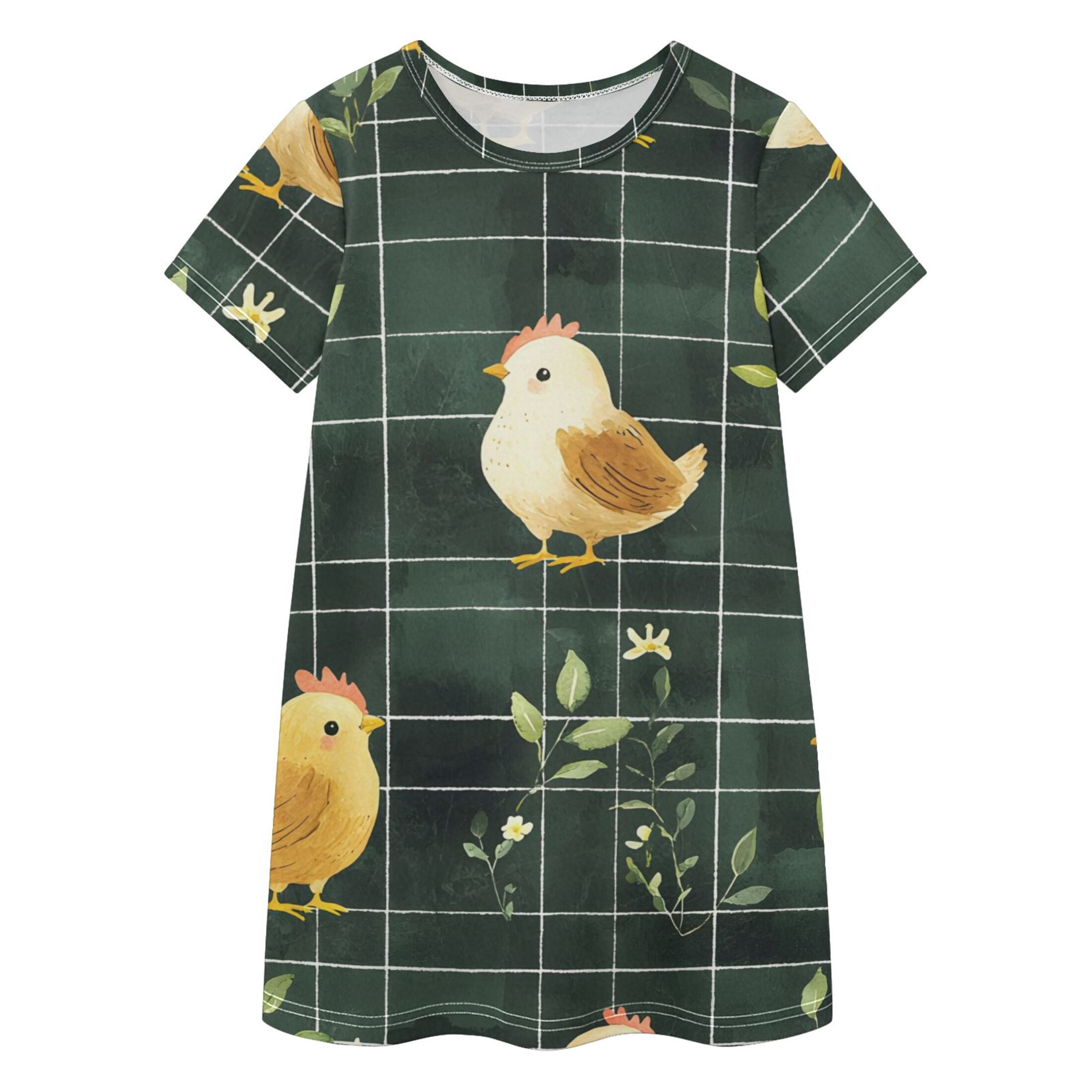 BZSMCE Short Sleeve dress Dress Casual Cotton Dresses-Chicken Grid ...