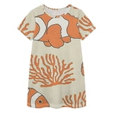 BZSMCE Short Sleeve dress Dress Casual Cotton Dresses-Clownfish Coral ...