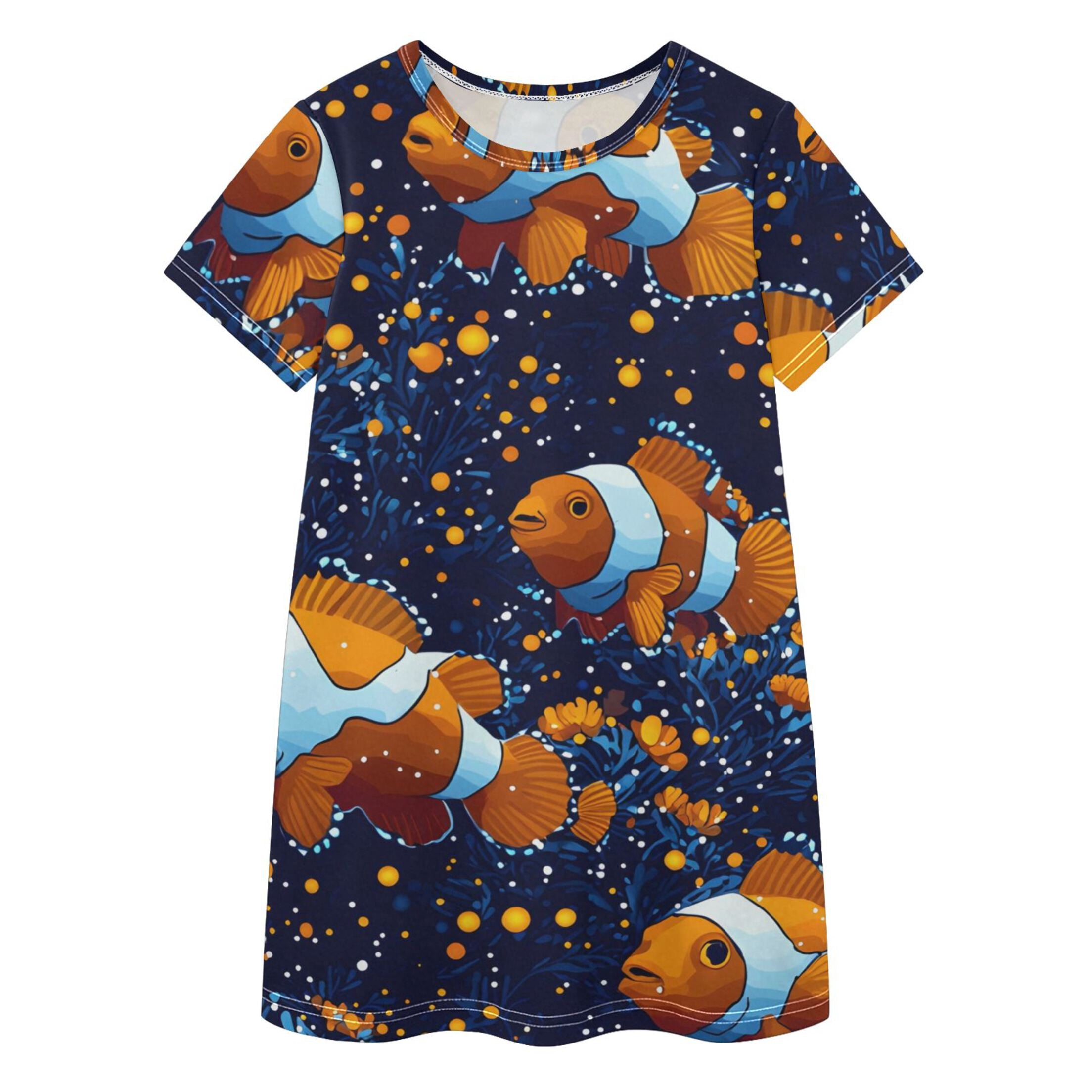 BZSMCE Short Sleeve dress Dress Casual Cotton Dresses-Clownfish Seaweed ...